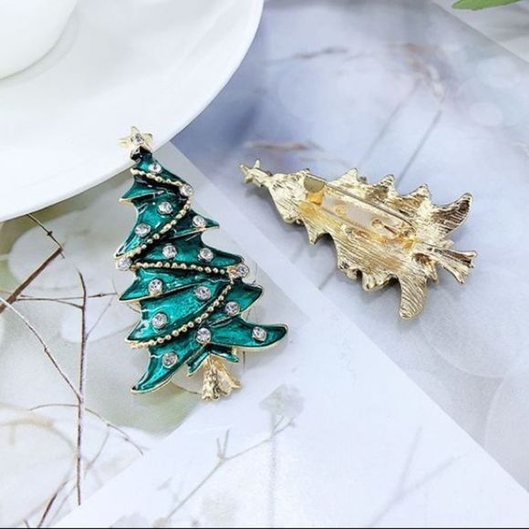 Jewelry | Winter Christmas Tree With Rhinestones Brooch Pin | Poshmark
